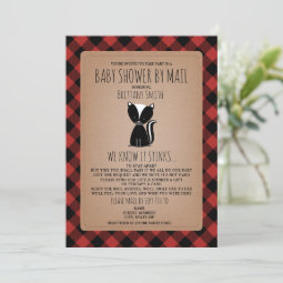 Plaid Baby Shower By Mail Social Distancing Skunk Invitation | Zazzle