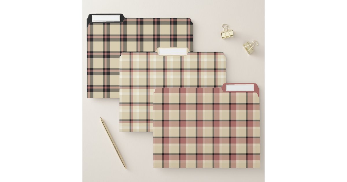 Plaid Black, Cream and Pink File Folder | Zazzle