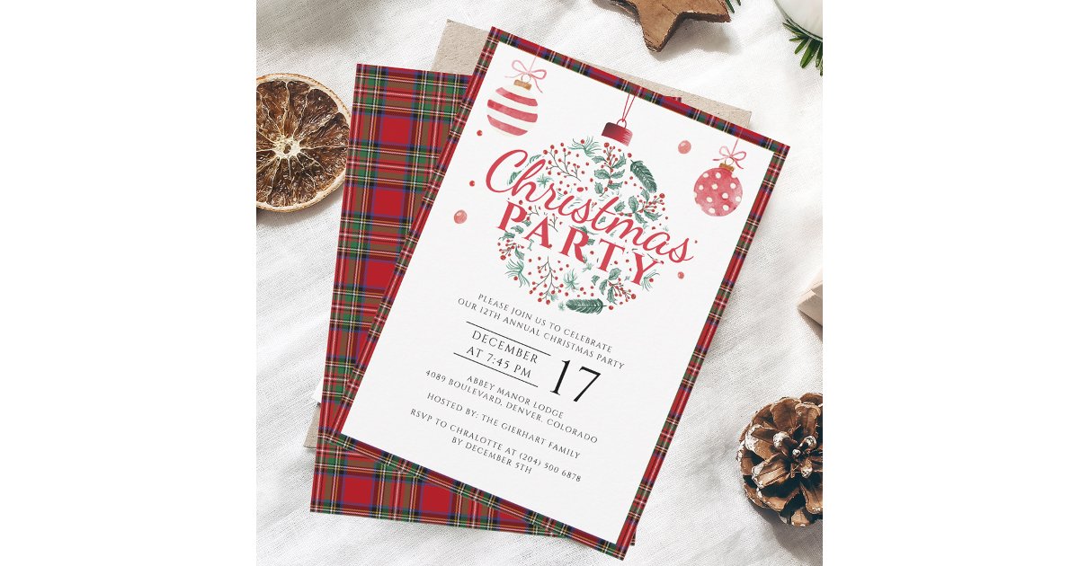 Plaid Christmas Party Elegant Stewart Tartan Invitation | Zazzle
