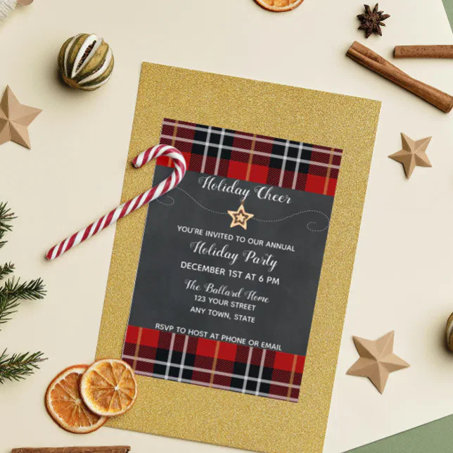Plaid Christmas Party Invitation | Zazzle