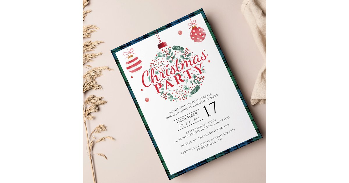 Plaid Christmas Party Rustic Campbell Tartan Invitation | Zazzle