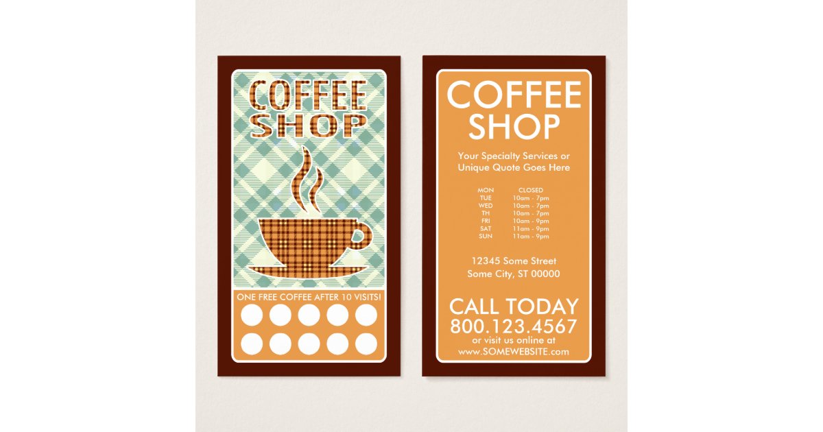 plaid coffee shop punch card | Zazzle
