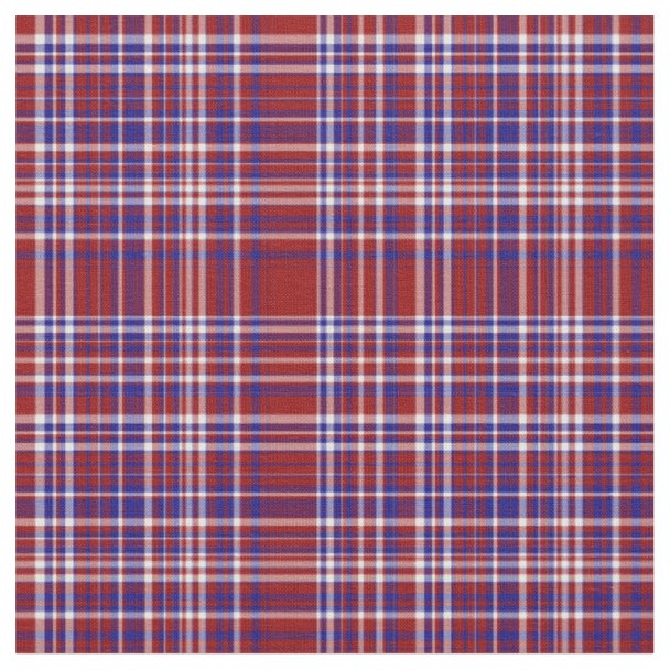 Red White and Blue Plaid Fabric | Zazzle