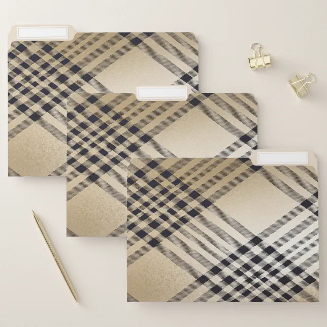 Plaid faux gold navy tartan pattern elegant chic file folder | Zazzle