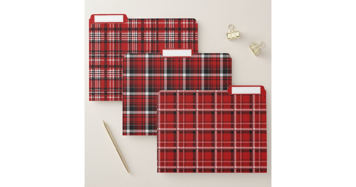 Plaid File Red Black and White Folder | Zazzle