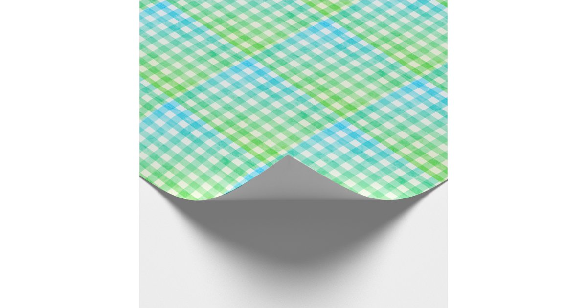 Plaid Gingham Lime Green Blue Modern Simple Check Wrapping Paper | Zazzle