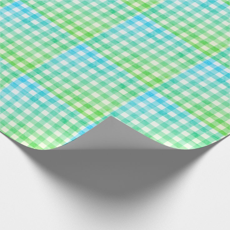Plaid Gingham Lime Green Blue Modern Simple Check Wrapping Paper | Zazzle