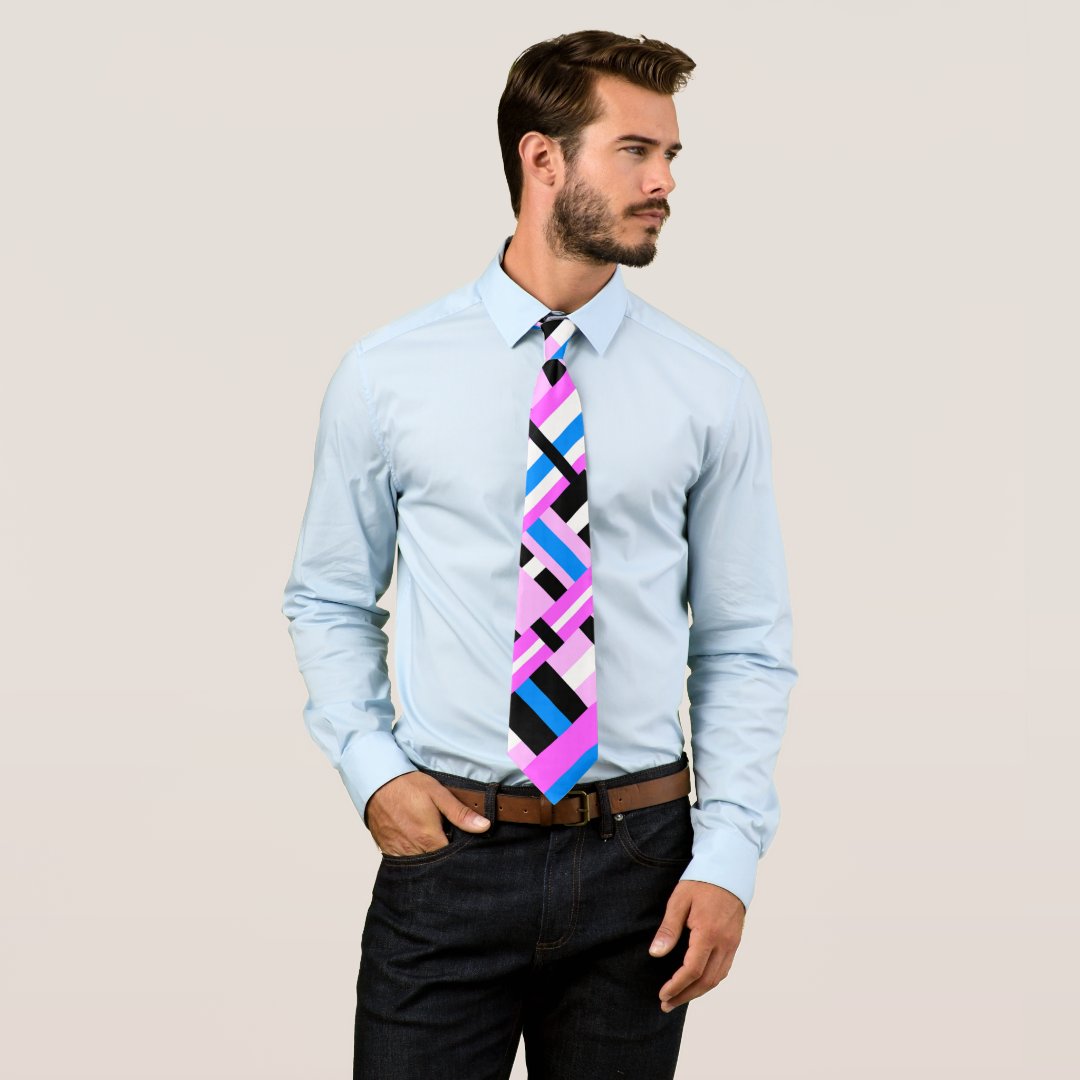 Plaid in Pink & Blue Modern Pattern Neck Tie | Zazzle