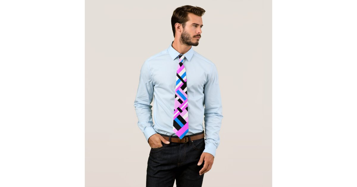 Plaid in Pink & Blue Modern Pattern Neck Tie | Zazzle
