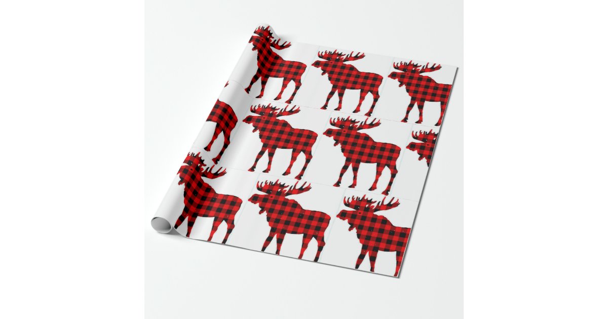 Plaid Moose Wrapping Paper | Zazzle
