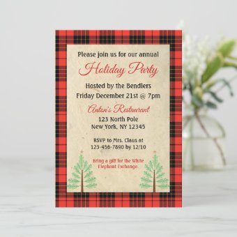 Plaid Rustic Holiday Party Invitation | Zazzle