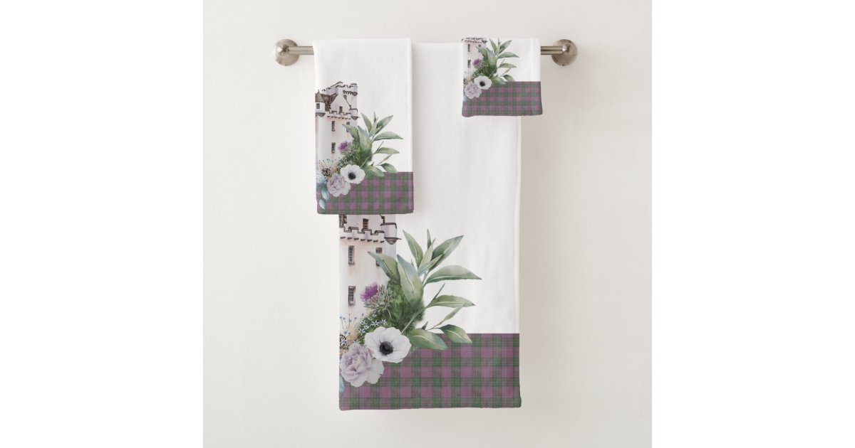 Plaid Scottish Castle With Birds and Flowers Bath Towel Set | Zazzle