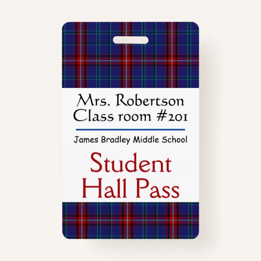 Plaid Teachers Bathroom / Hall Pass Badge | Zazzle.com