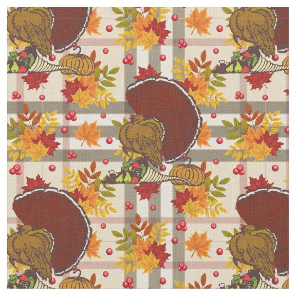A Happy Thanksgiving Turkey Fabric | Zazzle
