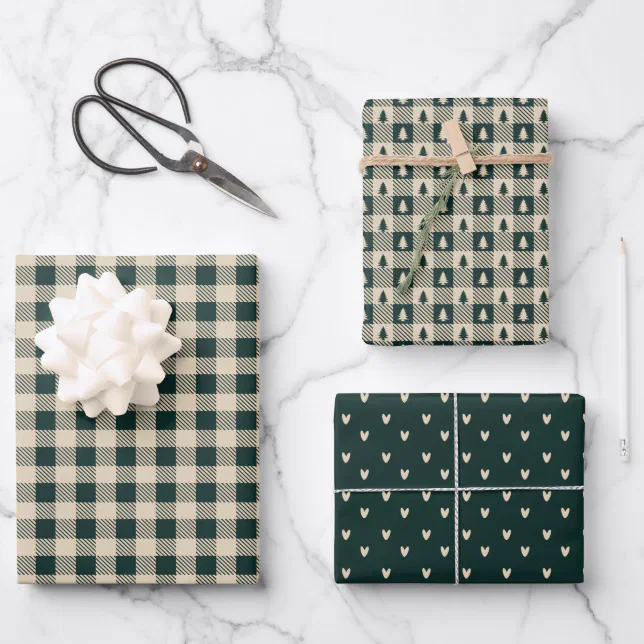 Plaid Woodland Green and Tan Collection Wrapping Paper Sheets | Zazzle