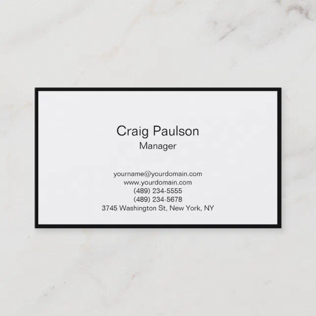 Plain Black Border White Manager Business Card | Zazzle