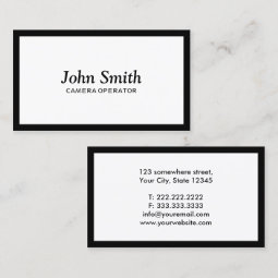 Plain Black Frame Camera Operator Cameraman Business Card | Zazzle