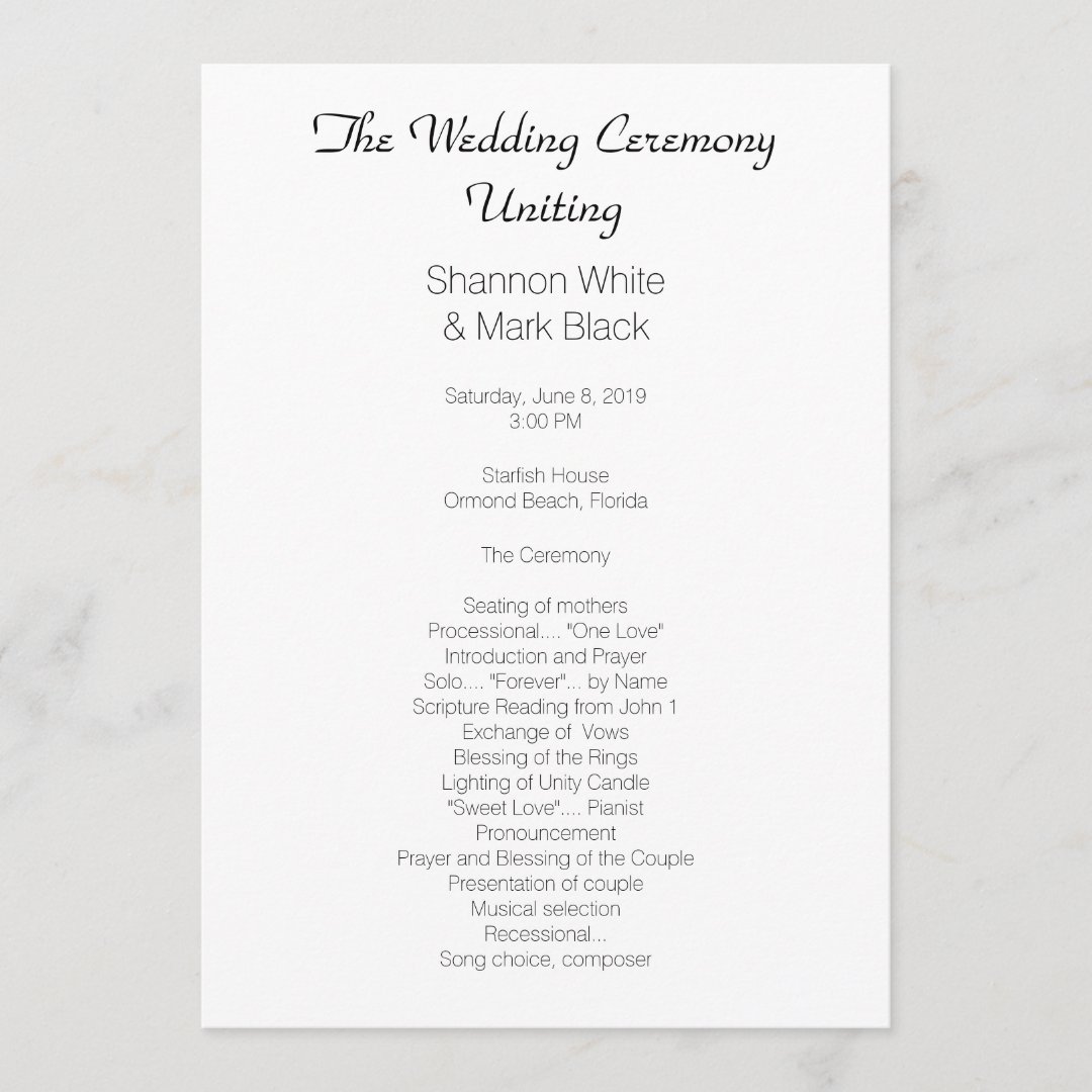 Plain Black White Flat Wedding Program Template | Zazzle