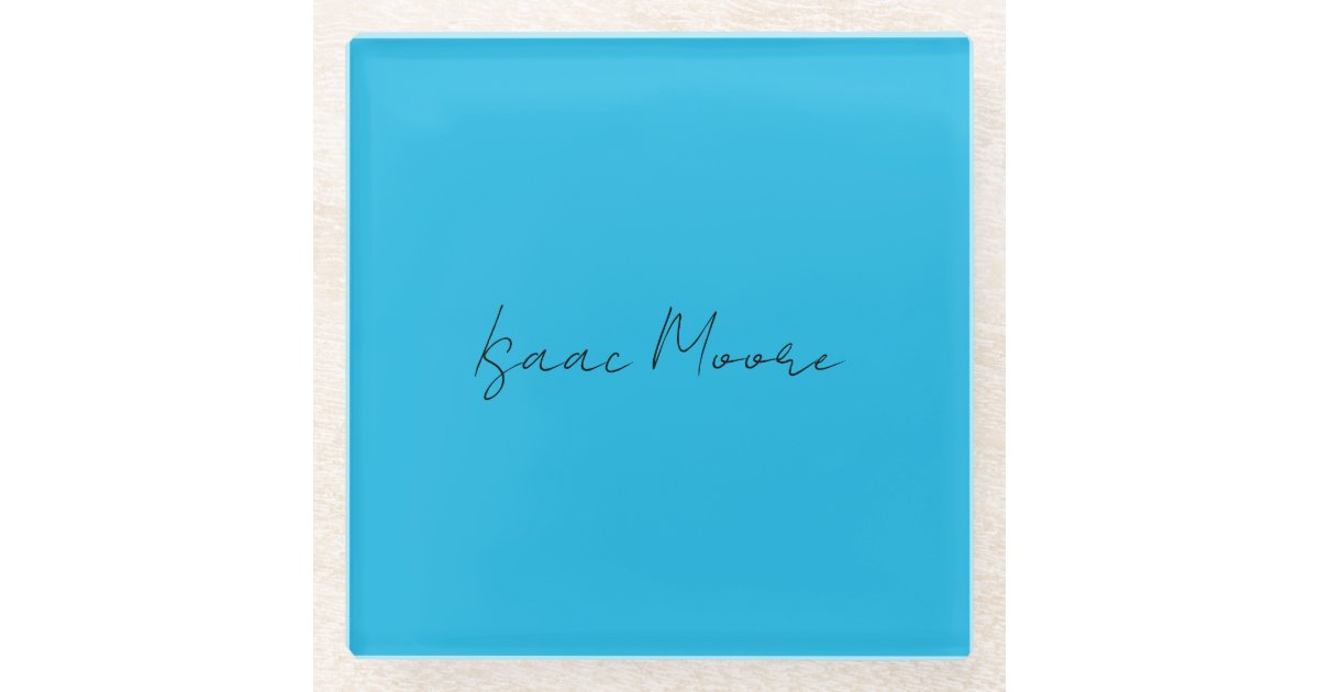 Plain Elegant Blue Script Calligraphy Name Glass Coaster | Zazzle