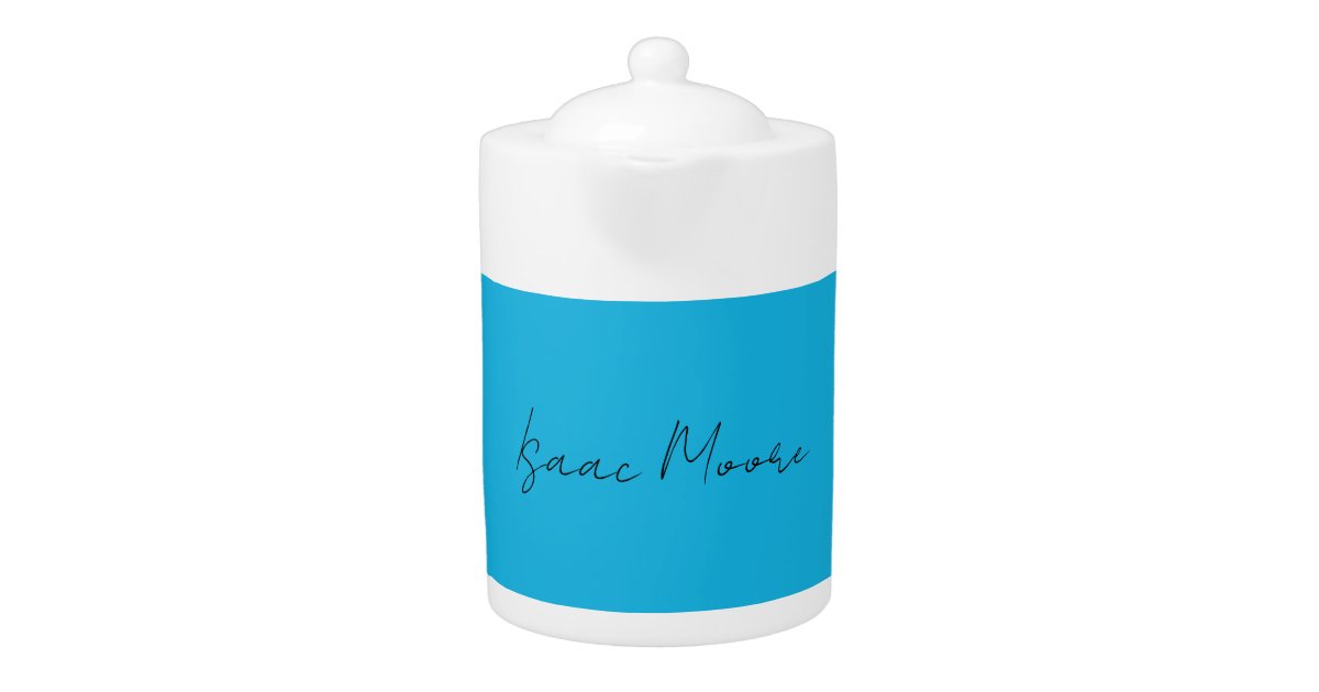 Plain Elegant Blue Script Calligraphy Name Teapot | Zazzle