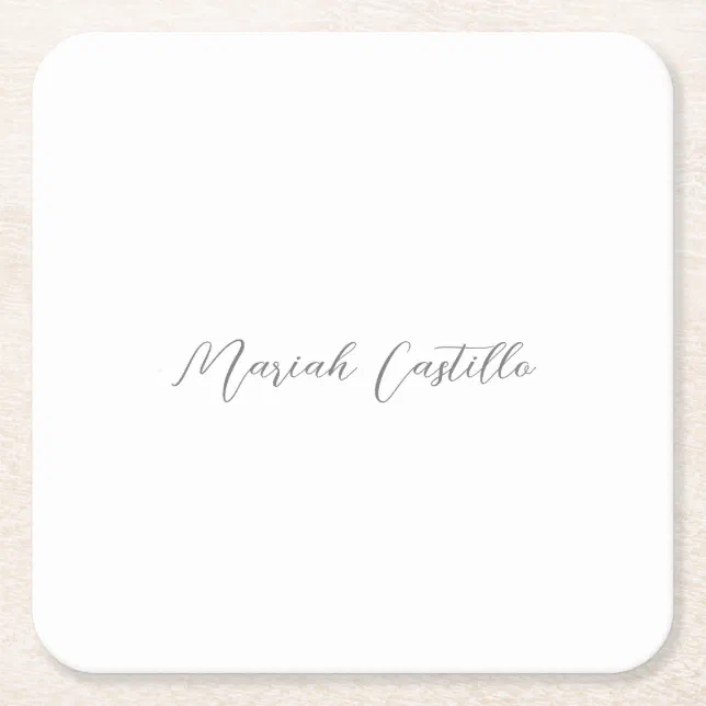Plain Elegant Calligraphy Script Minimalist Name Square Paper Coaster ...