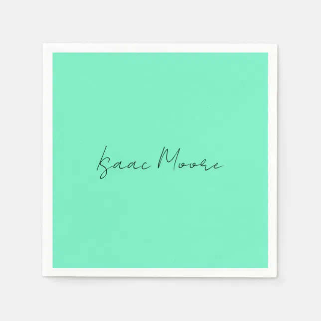 Plain Elegant Green Blue Script Calligraphy Name Napkins | Zazzle