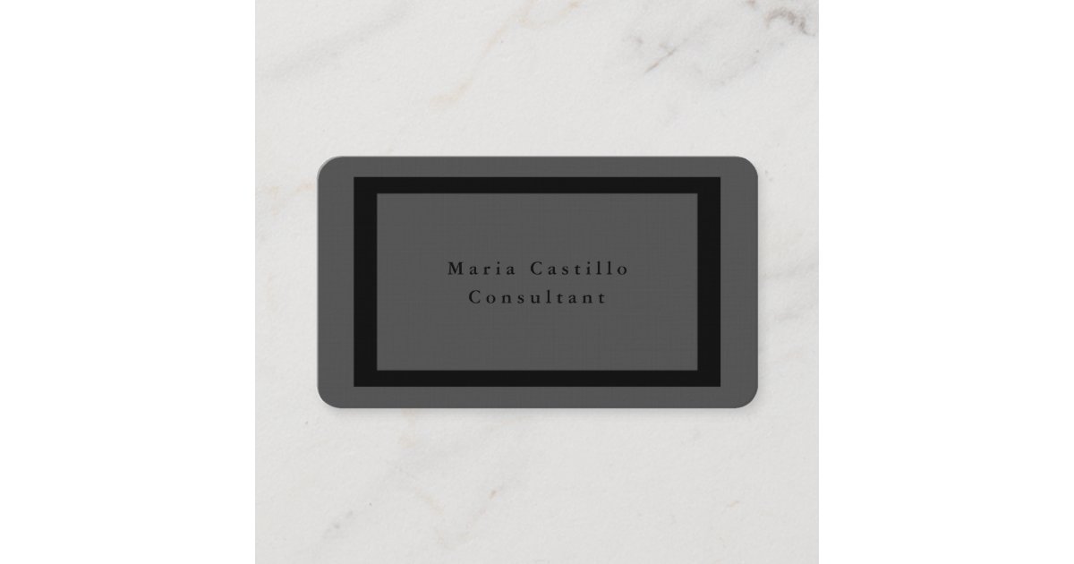 Plain Elegant Grey Black Bold Border Minimalist Business Card | Zazzle