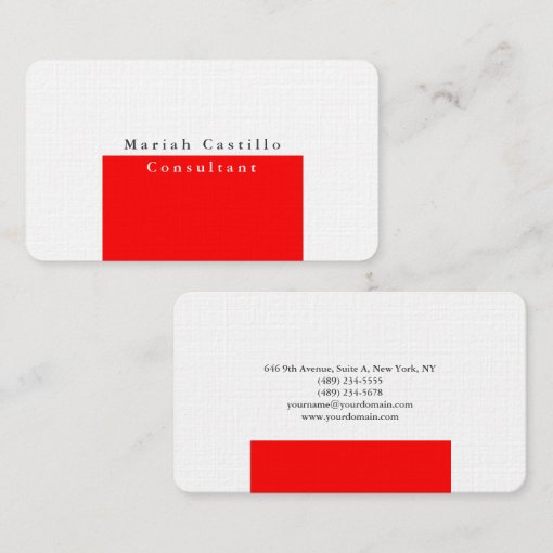 Plain Elegant Red White Minimalist Design Business Card | Zazzle