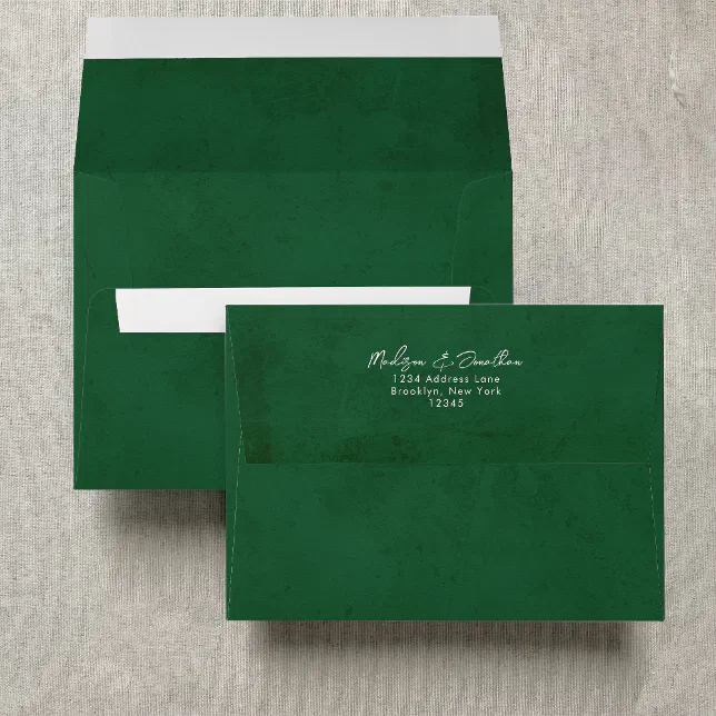 Plain Forest Green Script Text Wedding Envelope | Zazzle
