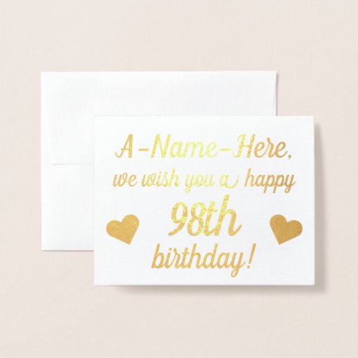 Plain Gold Foil 98th Birthday Greeting Card | Zazzle