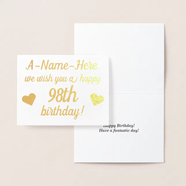 Plain Gold Foil 98th Birthday Greeting Card | Zazzle