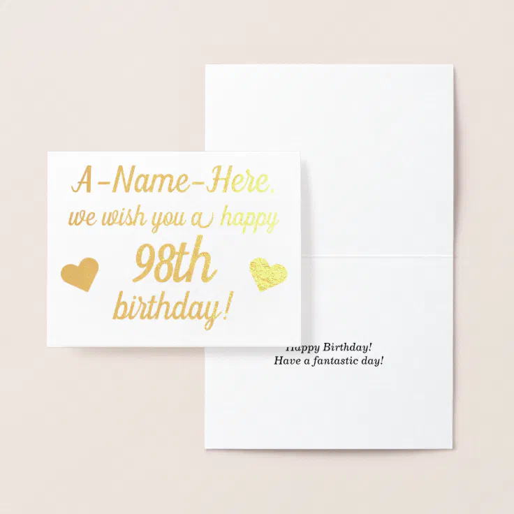 Plain Gold Foil 98th Birthday Greeting Card | Zazzle