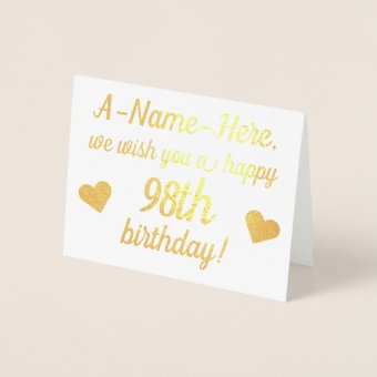 Plain Gold Foil 98th Birthday Greeting Card | Zazzle