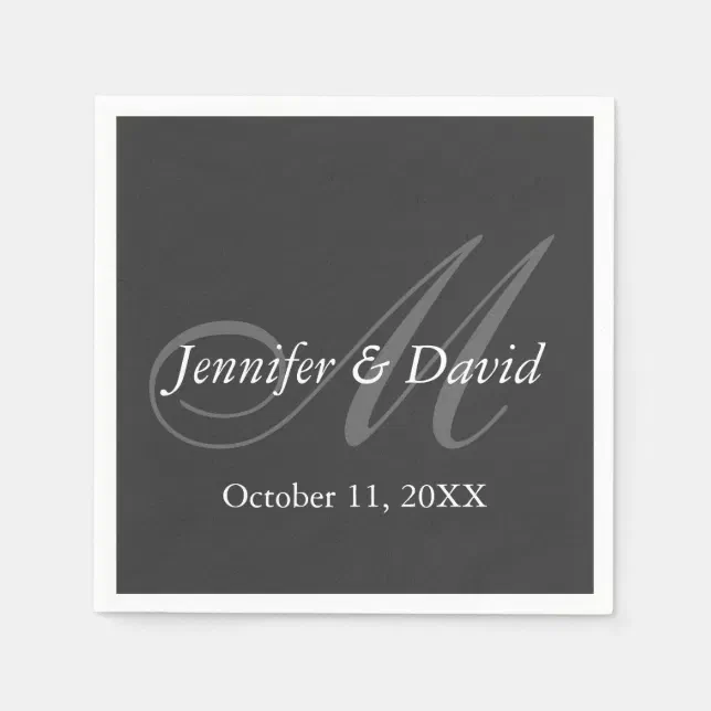 Plain Gray Monogram Wedding Bride Groom Names Napkins | Zazzle