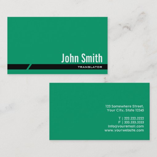 Plain Green Black Stripe Translator Business Card | Zazzle