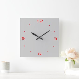 Plain Grey and Red > Kitchen Clocks | Zazzle