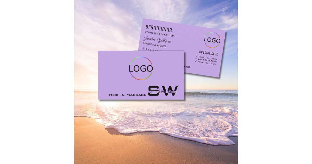 Plain Lilac with Monogram and Logo Light Purple Business Card | Zazzle