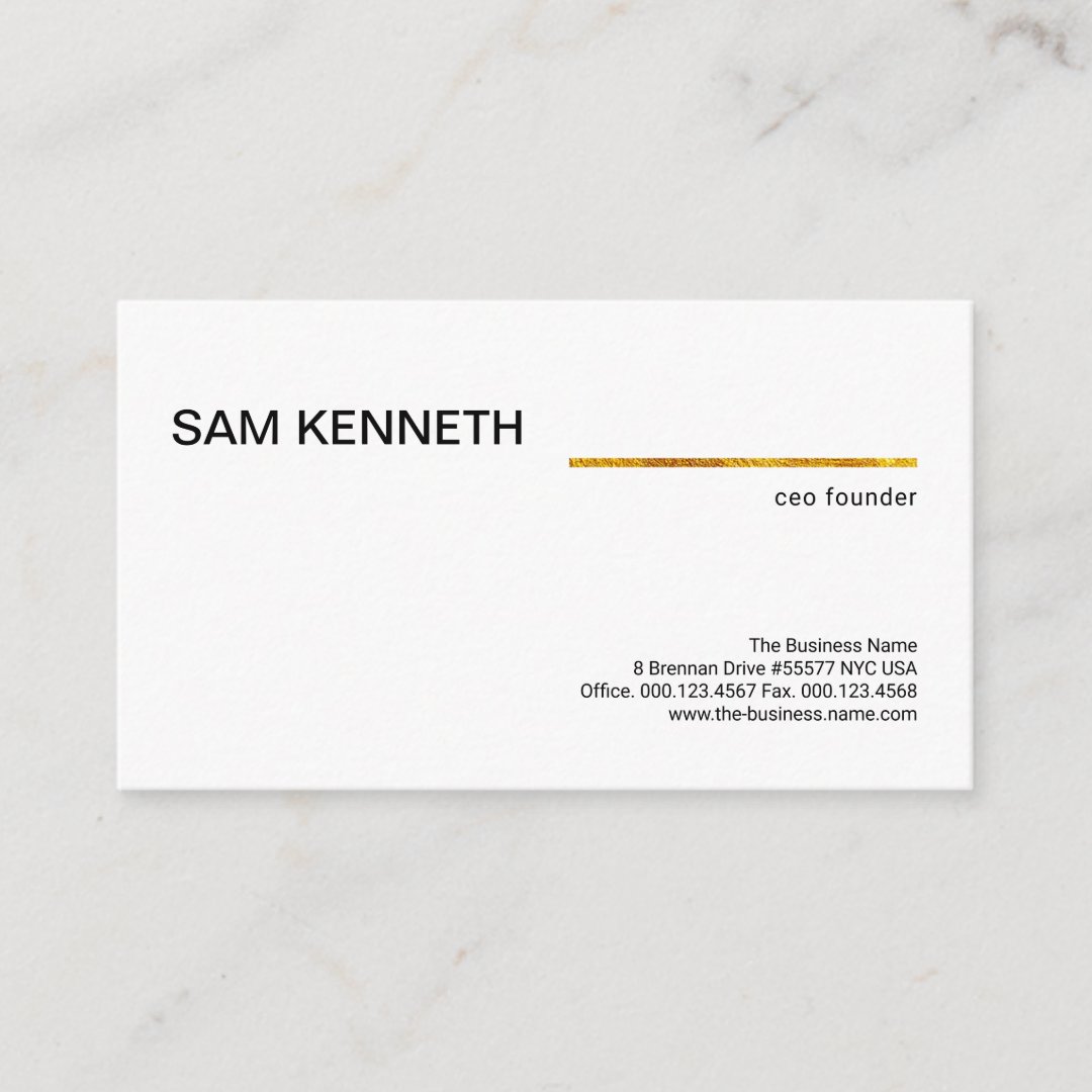 Plain Minimalist Simple Gold Line Founder CEO Business Card | Zazzle