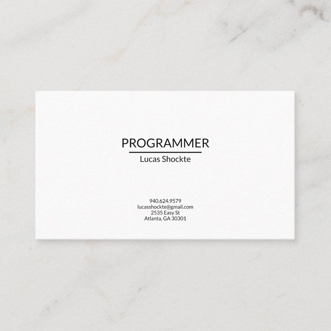 Plain One-Sided Business Card - Minimalist Design | Zazzle
