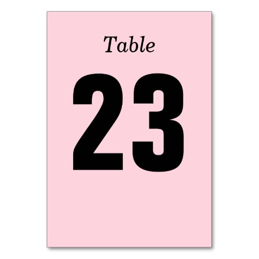 Plain, Pink and Black Table Number Card | Zazzle