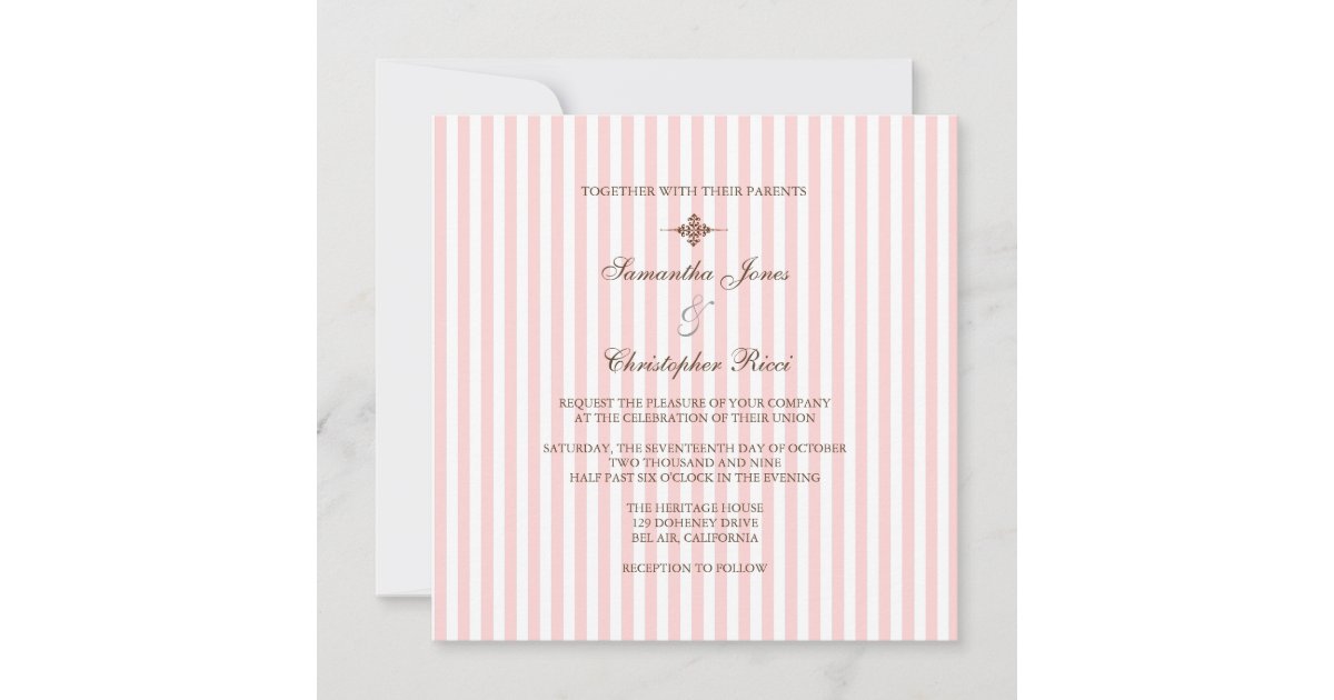 Plain Pink stripes Wedding Invitations | Zazzle