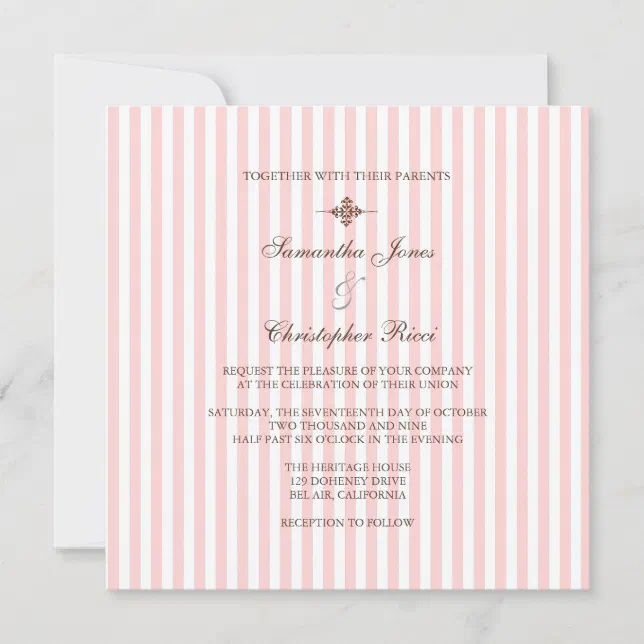 Plain Pink stripes Wedding Invitations | Zazzle