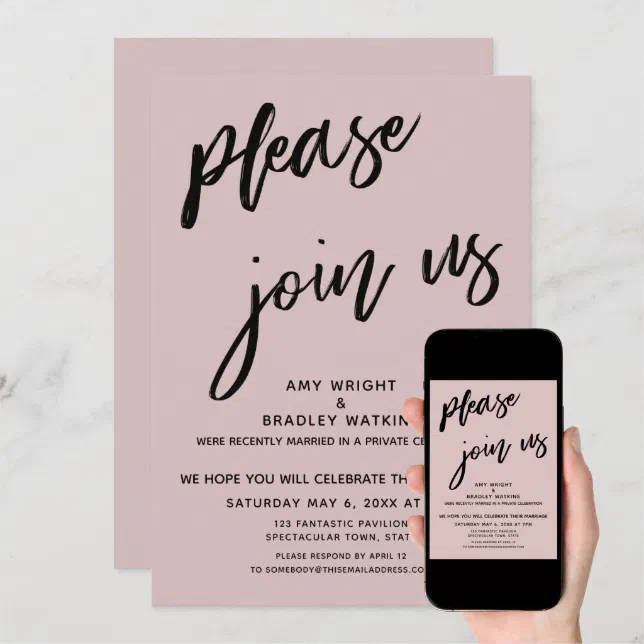 Plain Please Join Us Wedding Reception Dusty Rose Invitation | Zazzle