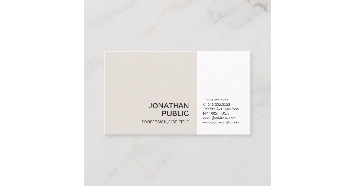 Plain Professional Beige White Elegant Artistic Business Card | Zazzle