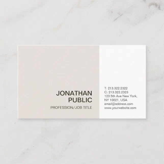 Plain Professional Beige White Elegant Artistic Business Card | Zazzle