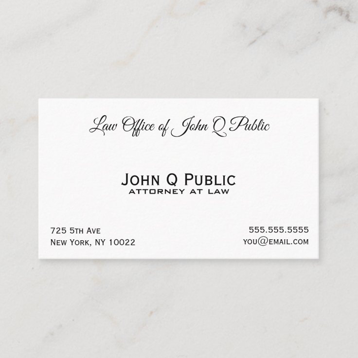 Plain Professional Elegant Attorney at Law Office Business Card | Zazzle