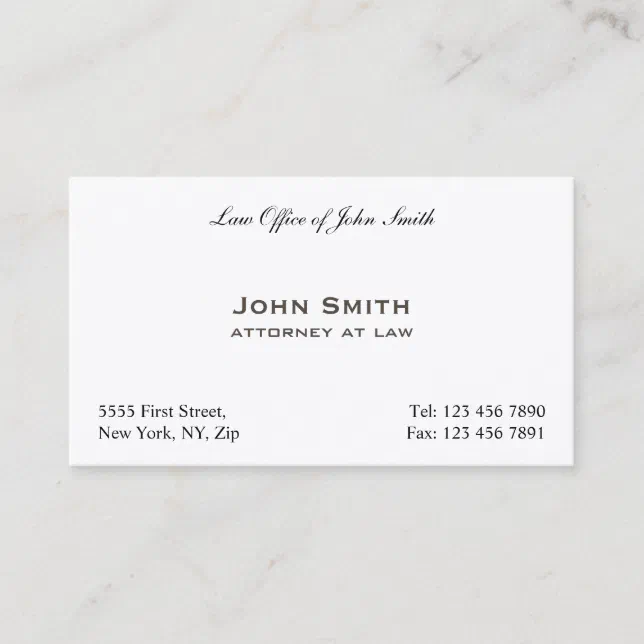 Plain Professional Elegant Attorney Law Office Business Card | Zazzle