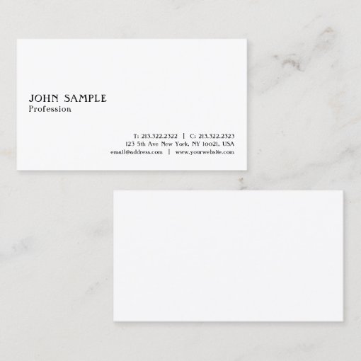 Plain Professional White Modern Elegant Simple Business Card | Zazzle