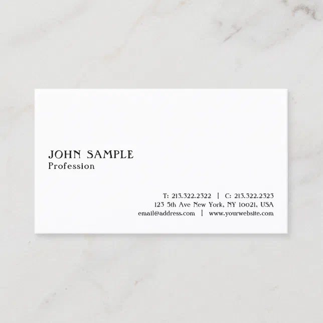 Plain Professional White Modern Elegant Simple Business Card | Zazzle