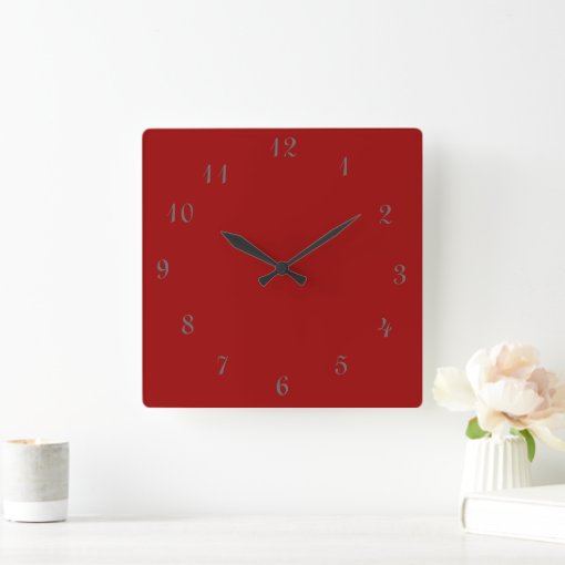 Plain Red Clock>Square Clocks with Numbers | Zazzle